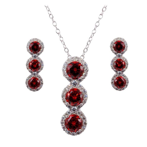 Jewelry | Sterling Silver 925 Rhodium Plated 3 Red Stone Cz Stud ...
